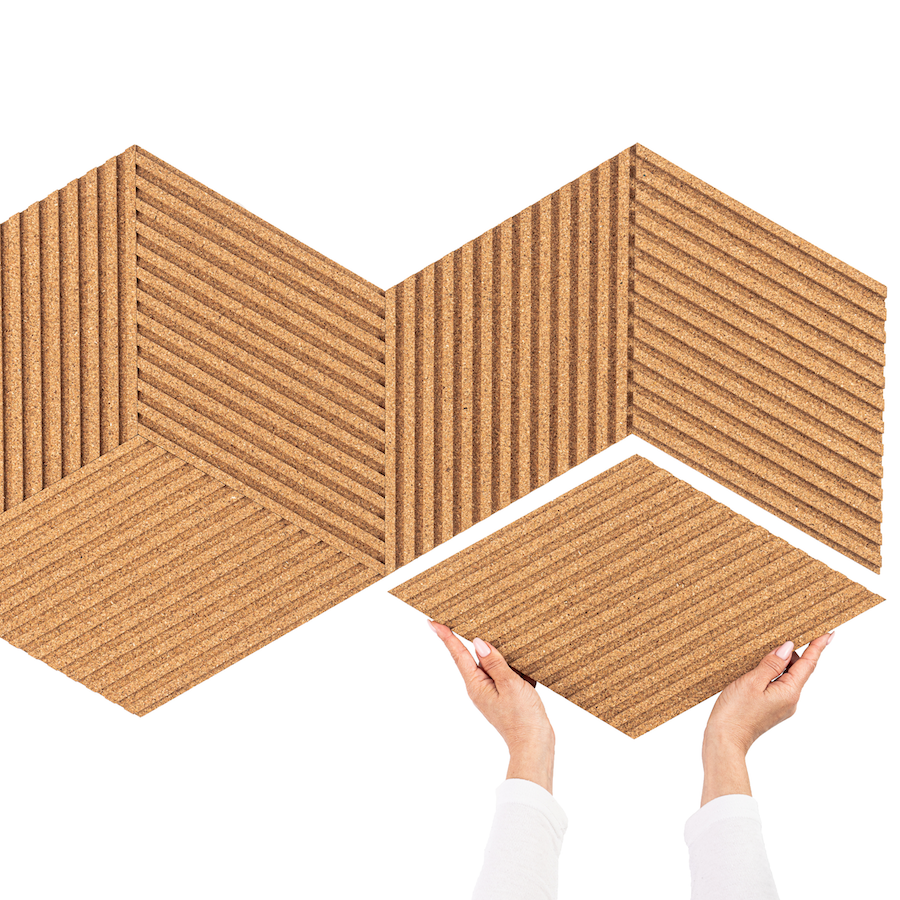 3D Stripe - OakViva Cork Wall Tiles - 6 Pack Box